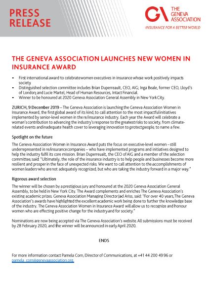 The Geneva Association launches new Women in Insurance Award | Geneva ...